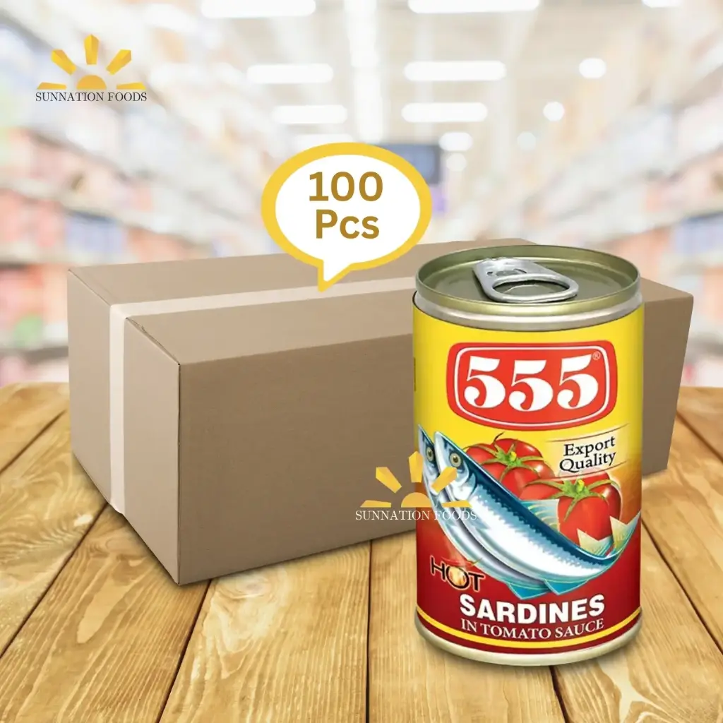 555 Sardines in TOMATO SC HOT 100x155g | Sunnation Foods